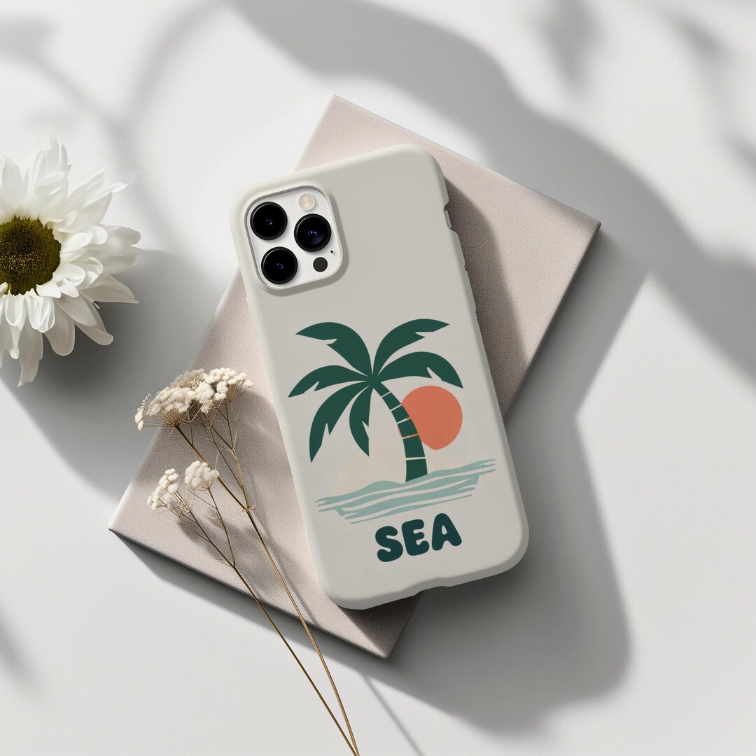 Minimalist Beach iPhone Case, Palm Tree Phone Case, Tropical Sunset ...
