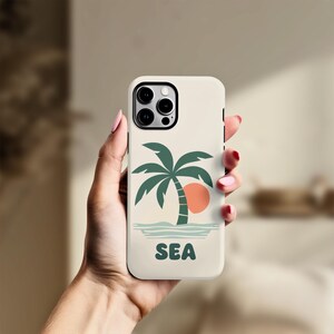 Minimalist Beach iPhone Case, Palm Tree Phone Case, Tropical Sunset ...