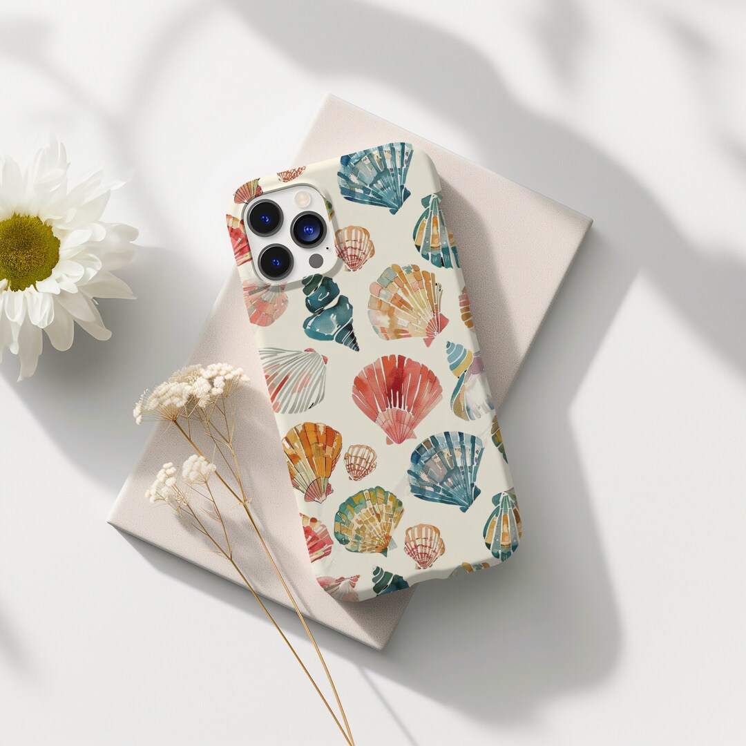 Watercolor Seashell Pattern Collage Phone Case, Beachy Tropical Phone ...