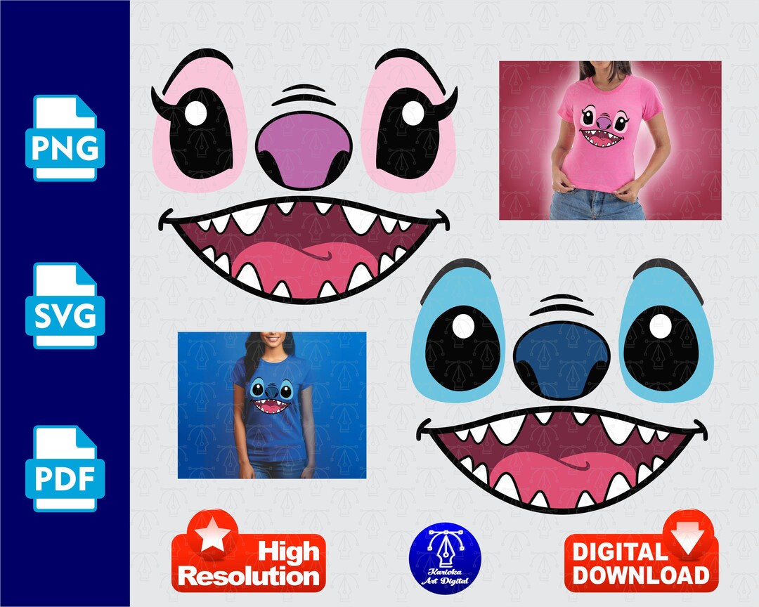 Stitch Face Svg, Angel Face Svg Layered Ready to Cut Files, All Files ...