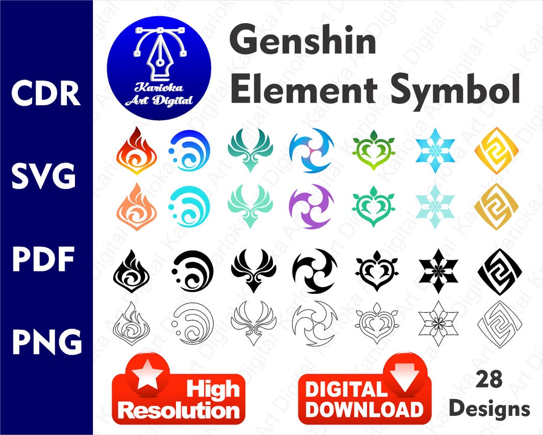 Genshin Element Symbol Vector Pack Svg Pdf Png Clipart Cricut ...