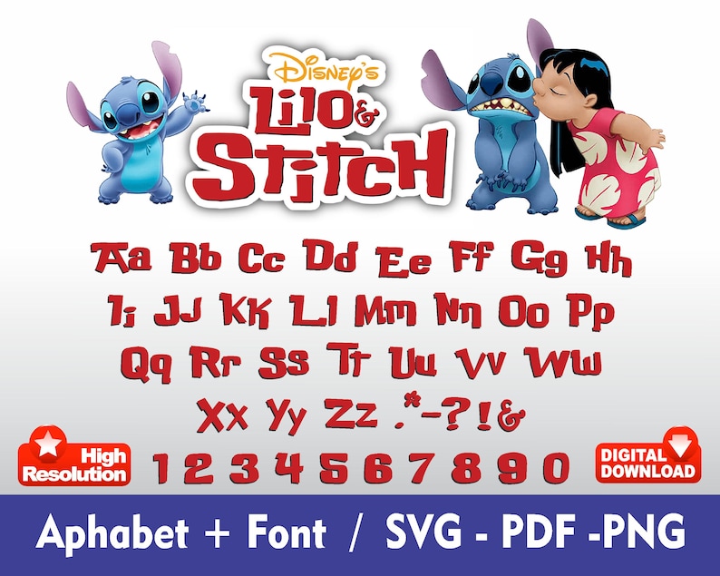 Lilo and Stitch SVG | Lilo and Stitch Alphabet PNG | Font | Digital ...