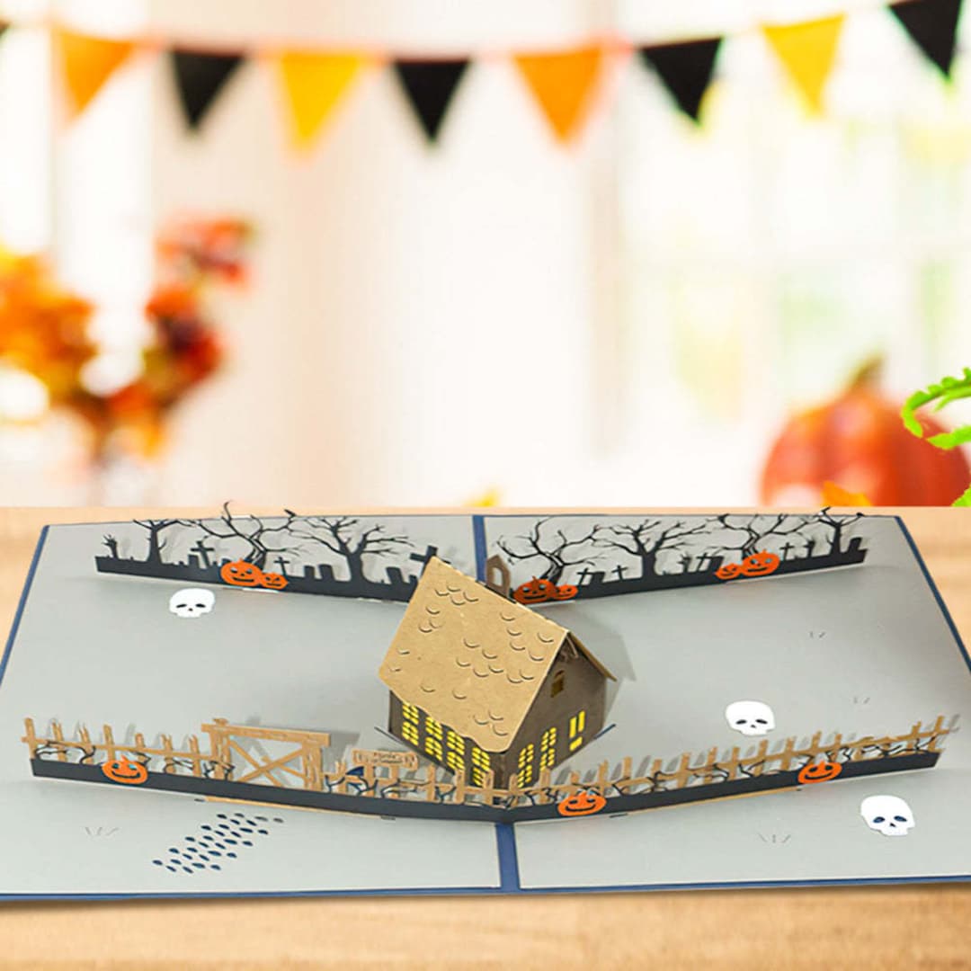 Halloween 3D Pop up Card, Haunted House Pattern, Greeting Card - Etsy