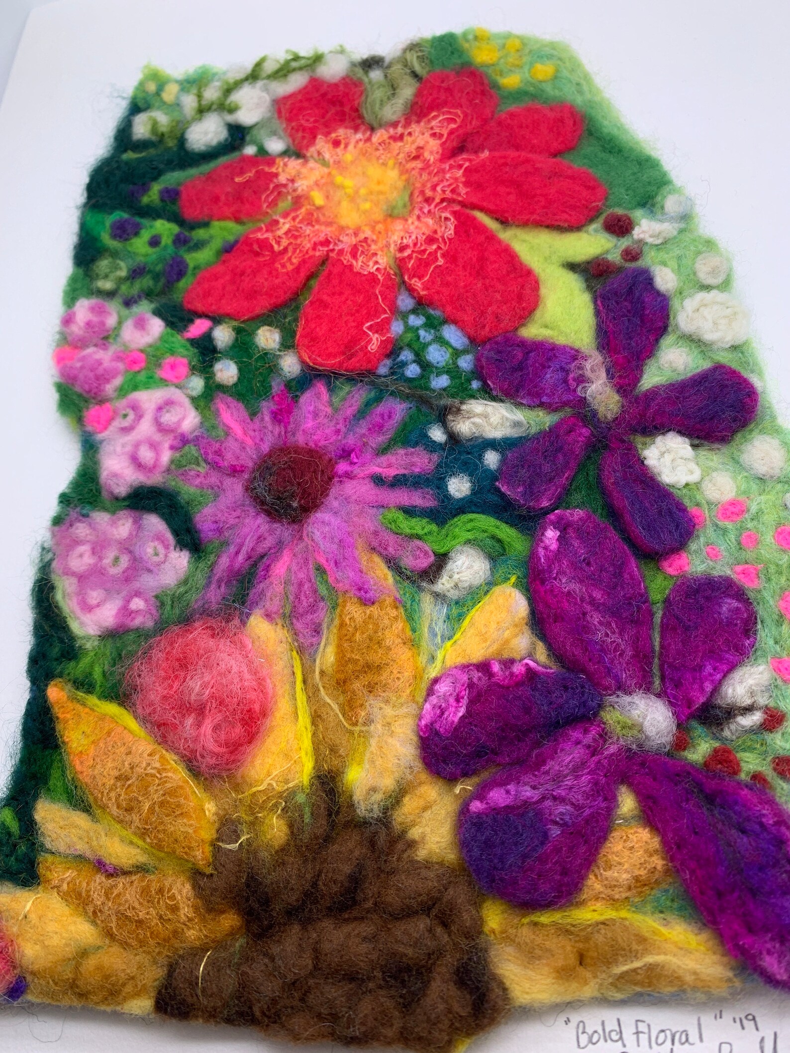 Bold Floral Original Felted Artwork Stitched Onto Mount Board Ready to ...
