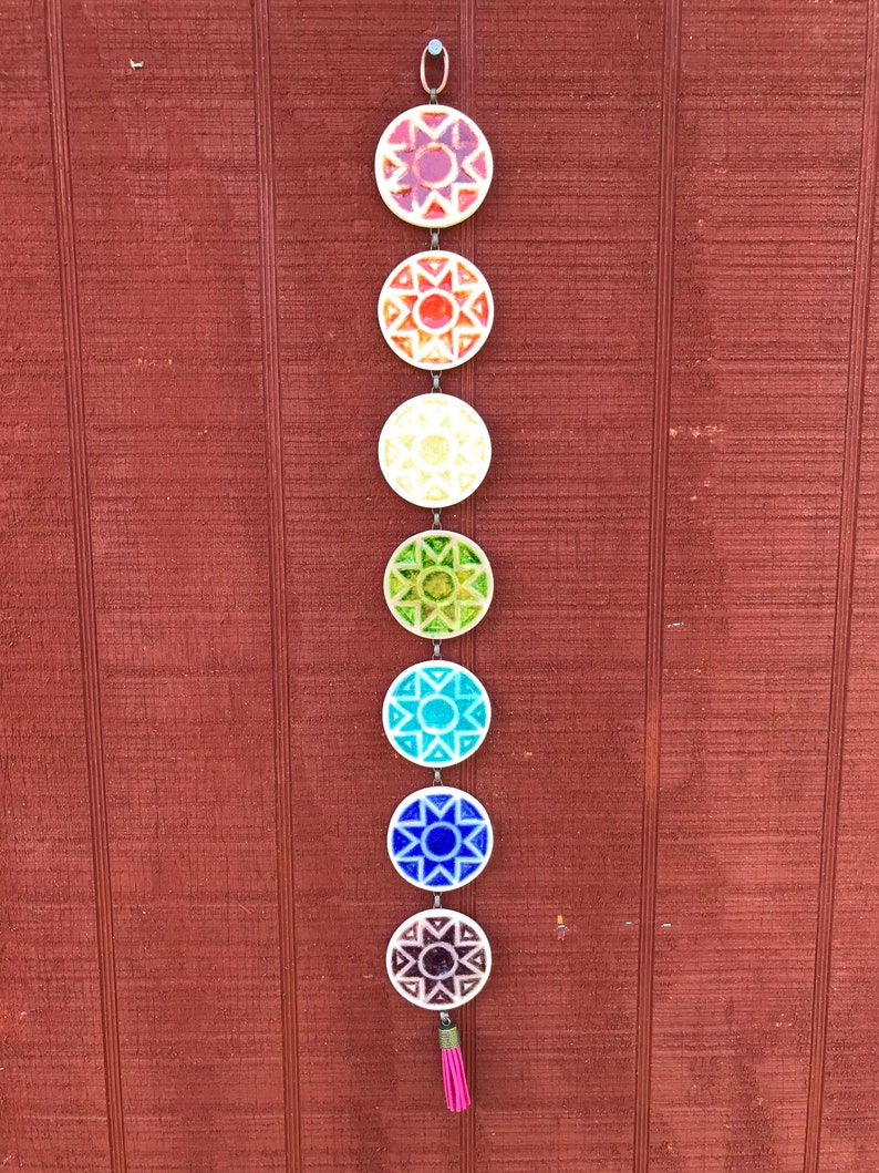 Rainbow Sunburst Ceramic Wall Art Hanging Bohemian Style/recycled Art ...