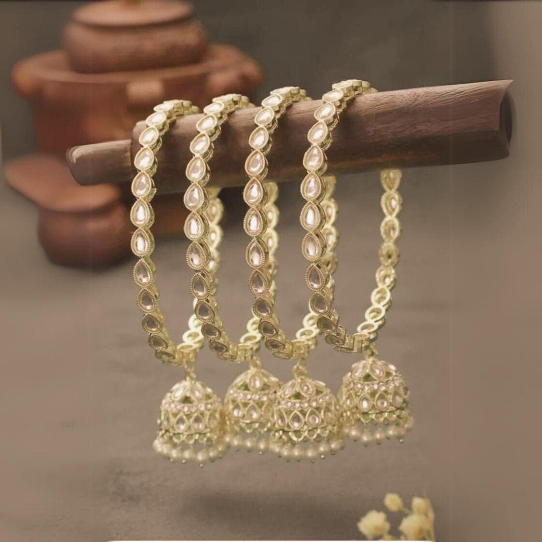 Kundan Jhumka Bangles Set – Indian Bridal Jewelry, Pearl Drops - Etsy