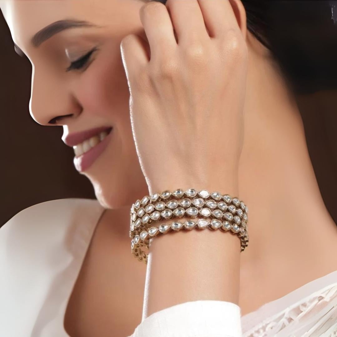 Traditional Kundan Gold Plated Bangles Tear Drop Design (pack of 4) - Etsy