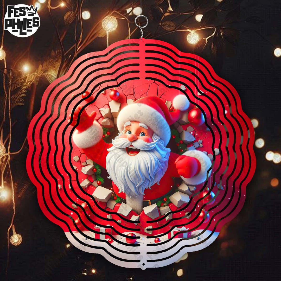 Christmas Santa Breakthrough Round Hanging Wind Spinner Png, Funny ...