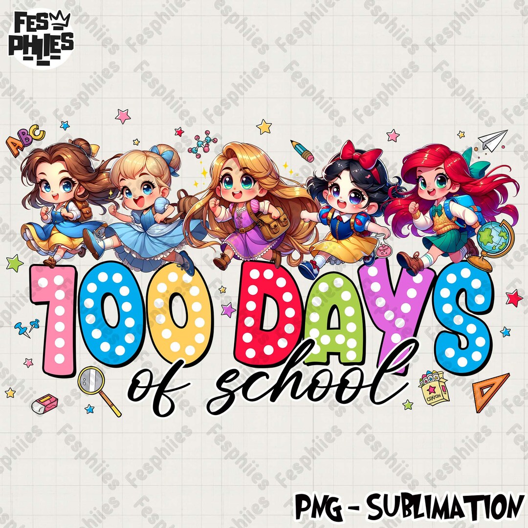 Princess 100 Days of School Png, Cartoon School Png, Coquette Bow 100 ...