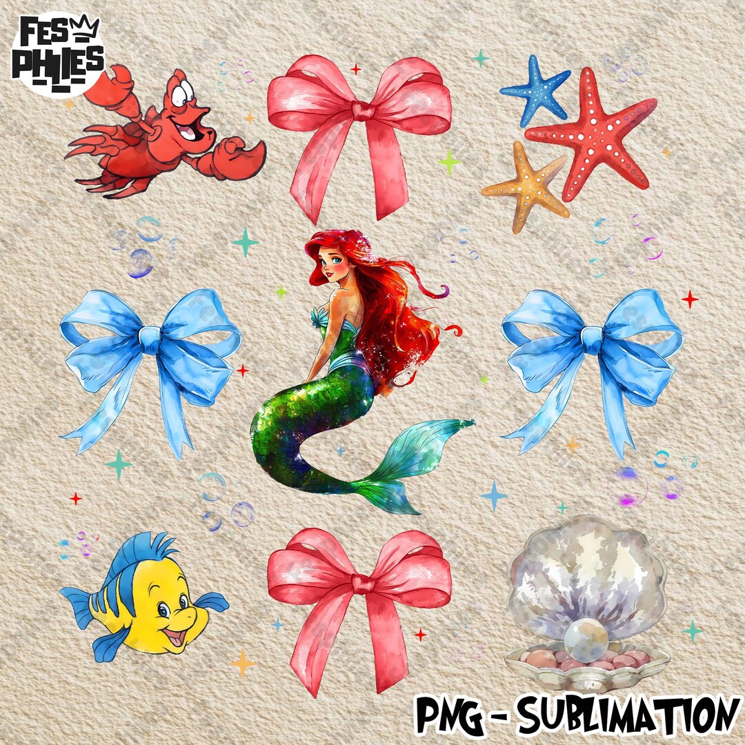 Cartoon Coquette Bow Png, Watercolor Princess Coquette Bow Png, Mermaid ...