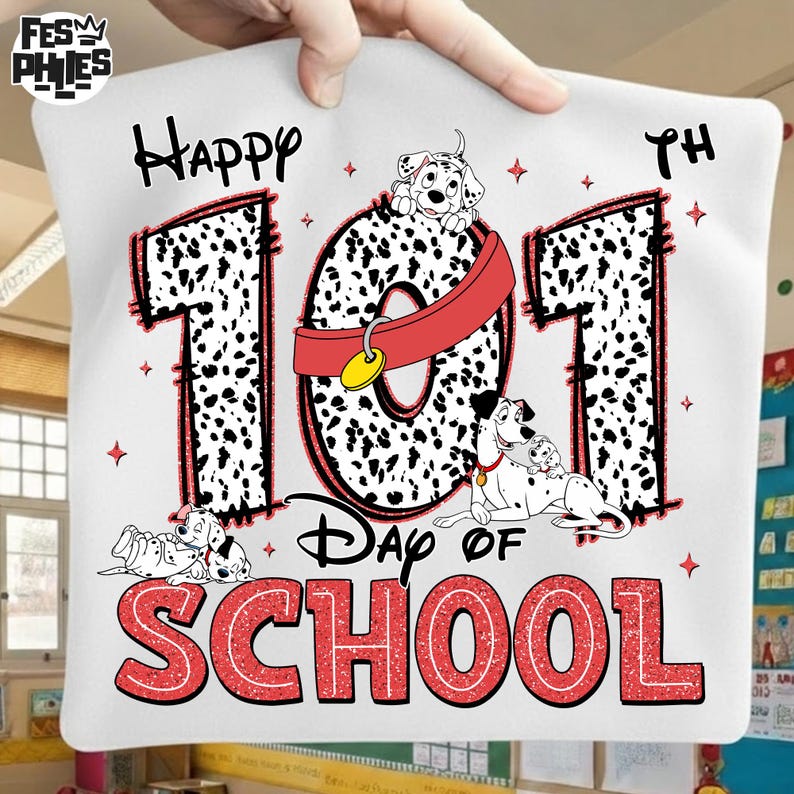 101st Day of School PNG, Dalmatian Dog Cartoon Design, Funny 101 Days ...