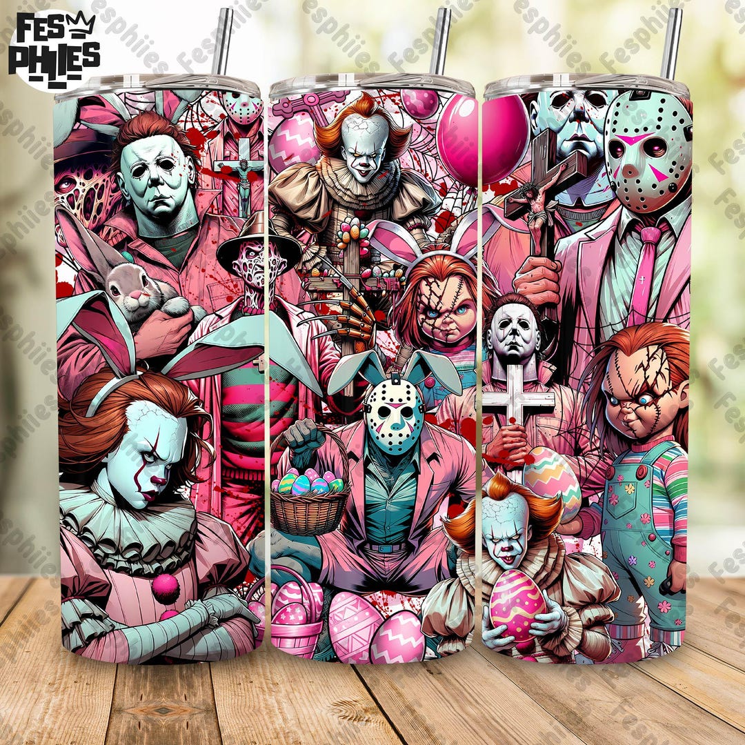 Easter Horror Chilling With My Peeps Tumbler Wrap, Funny Easter Bunny ...