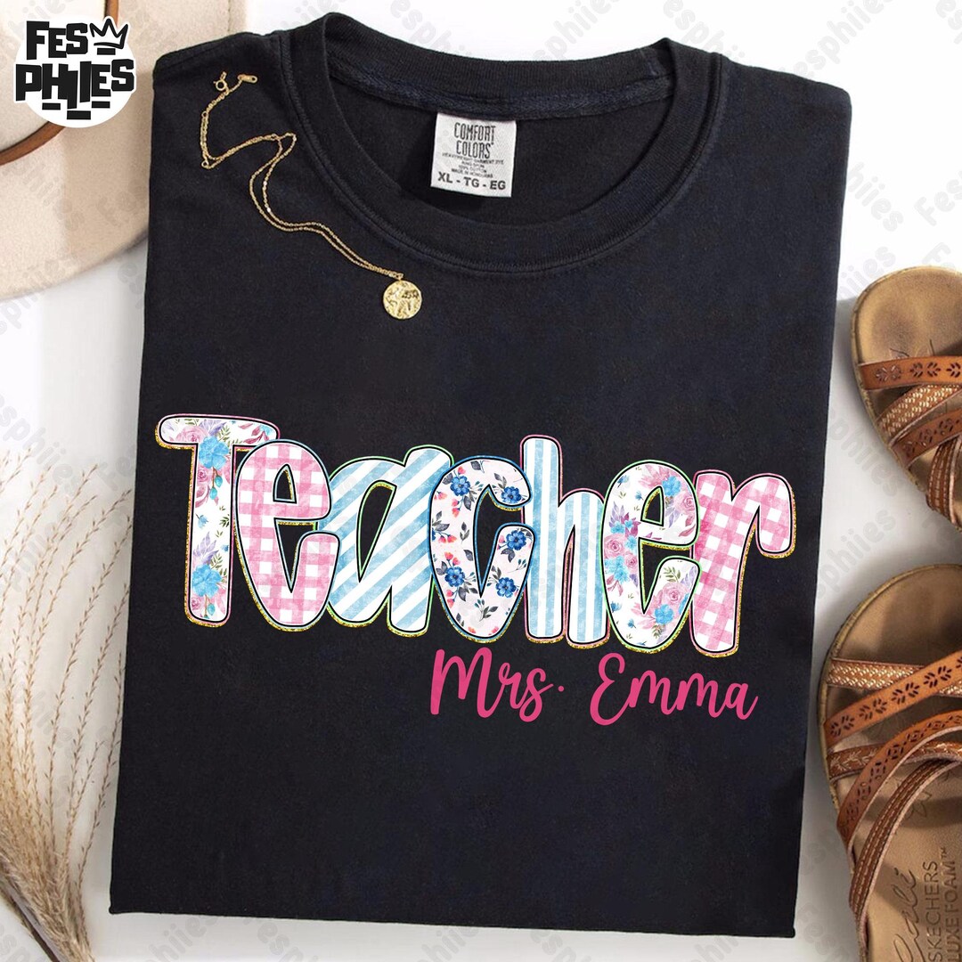 Custom Preppy Floral Teacher Png, Preppy Teacher Floral Glitter Png ...