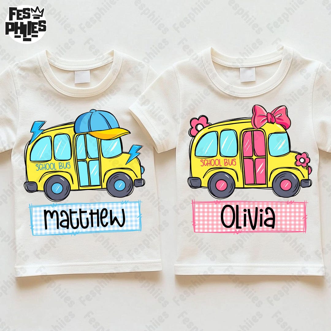 Preppy School Bus With Name and Bow Png, Custom Back to School Boy Girl ...