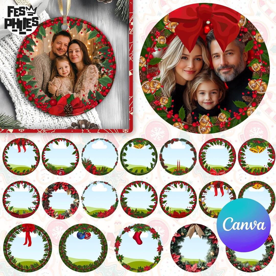 20+ Christmas Photo Ornament PNG, Canva Template, Custom Photo Ornament ...