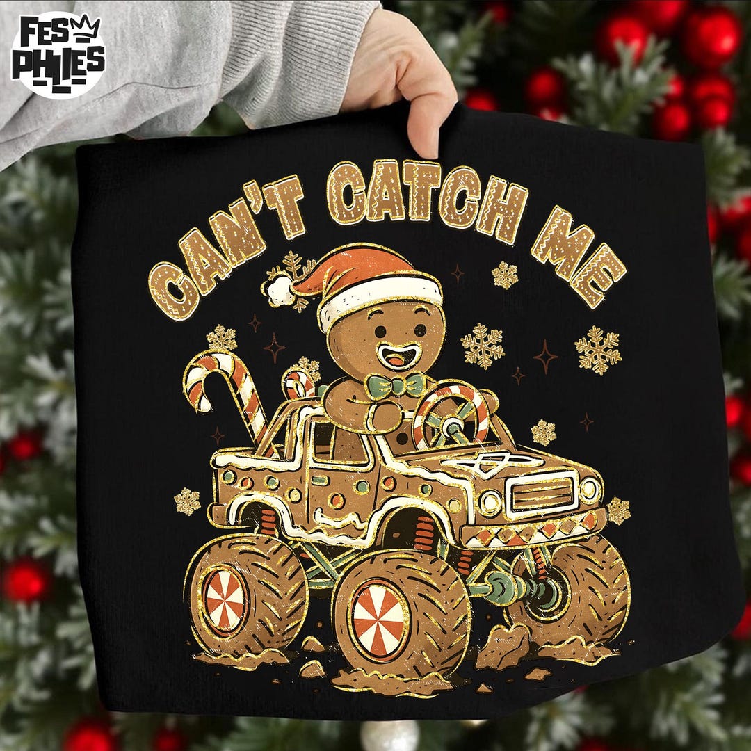 Can't Catch Me Gingerbread Man PNG, Monster Truck Funny Retro Christmas ...