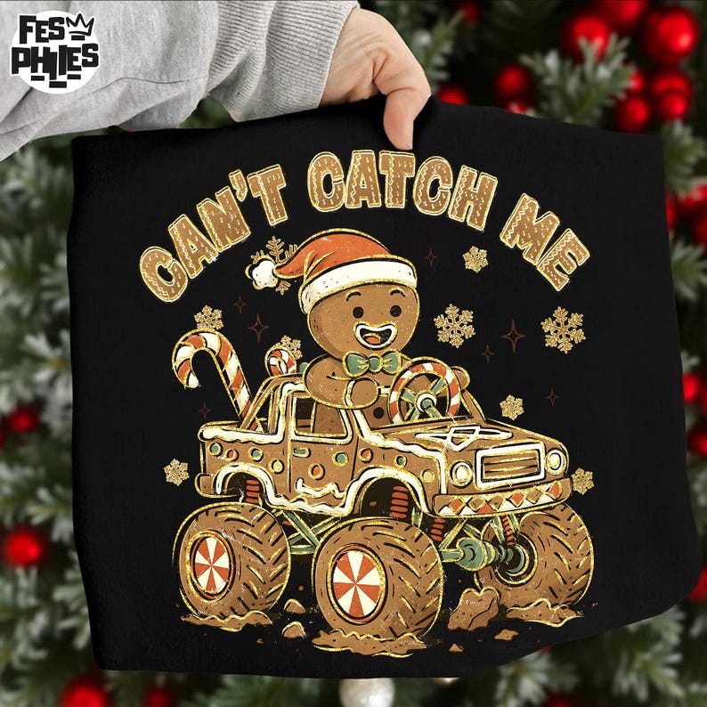 Can't Catch Me Gingerbread Man PNG, Monster Truck Funny Retro Christmas ...