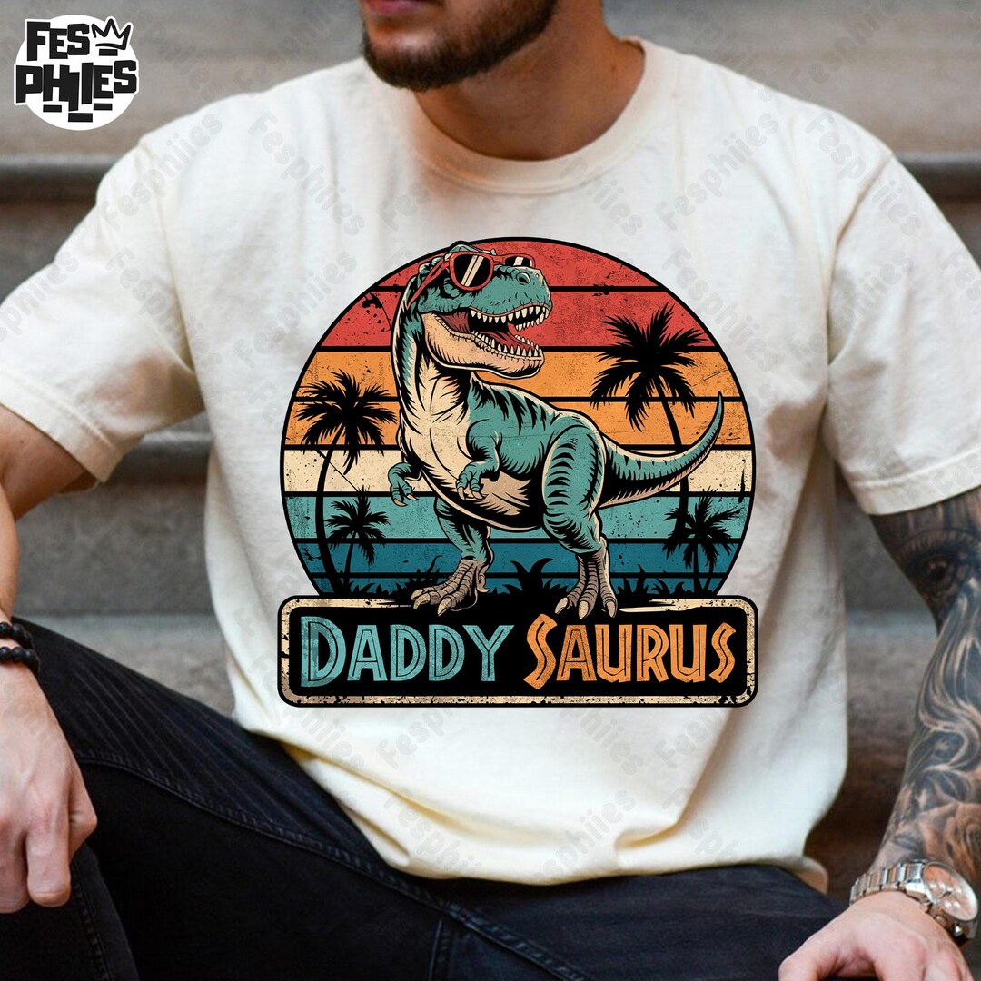 Retro Daddysaurus Png, Papa Saurus T-rex Dinosaur Png, Family Dinosaur ...