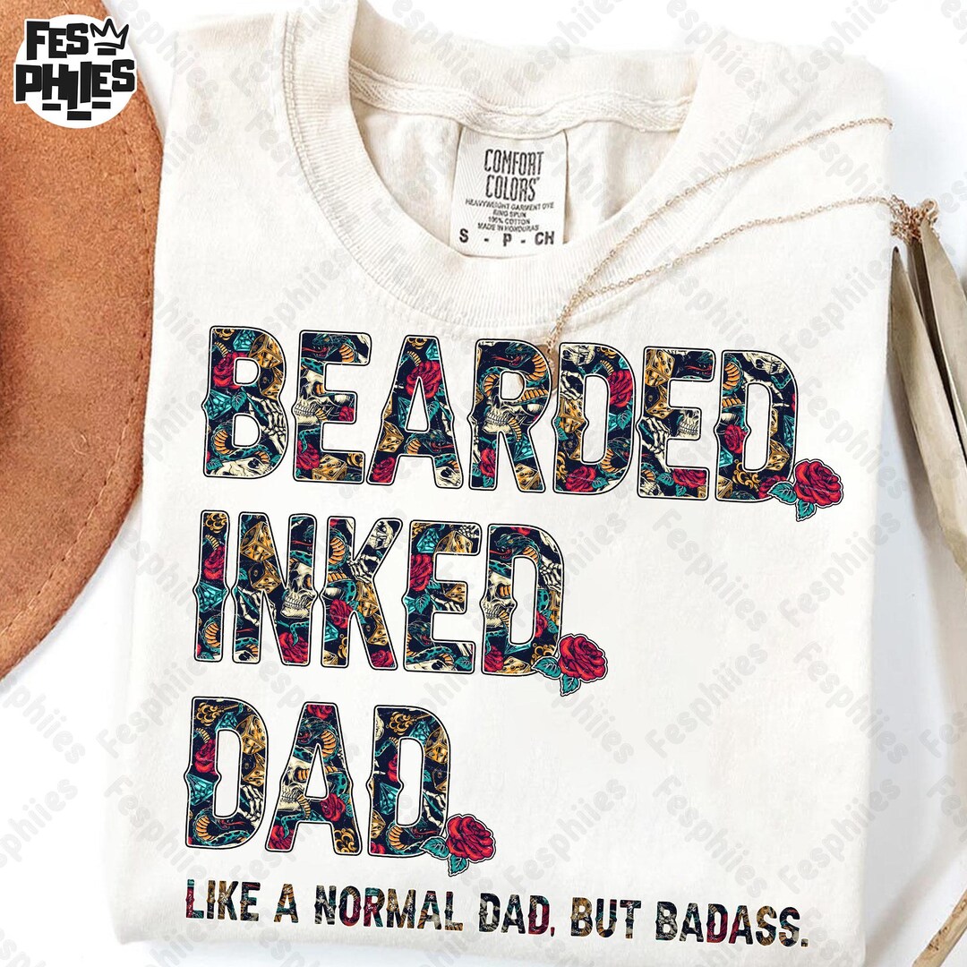 Retro Bearded Inked Dad Png, Badass Dad Png, Tattooed Dad Png, Father's ...