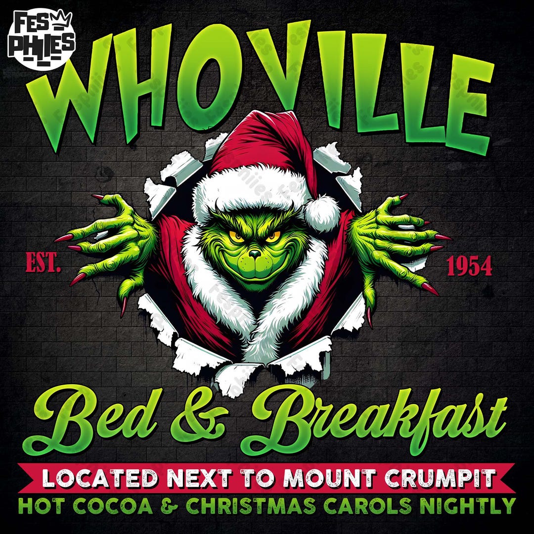 Christmas Green Mean Guy Png, Retro Christmas Png, Greenville Bed and ...