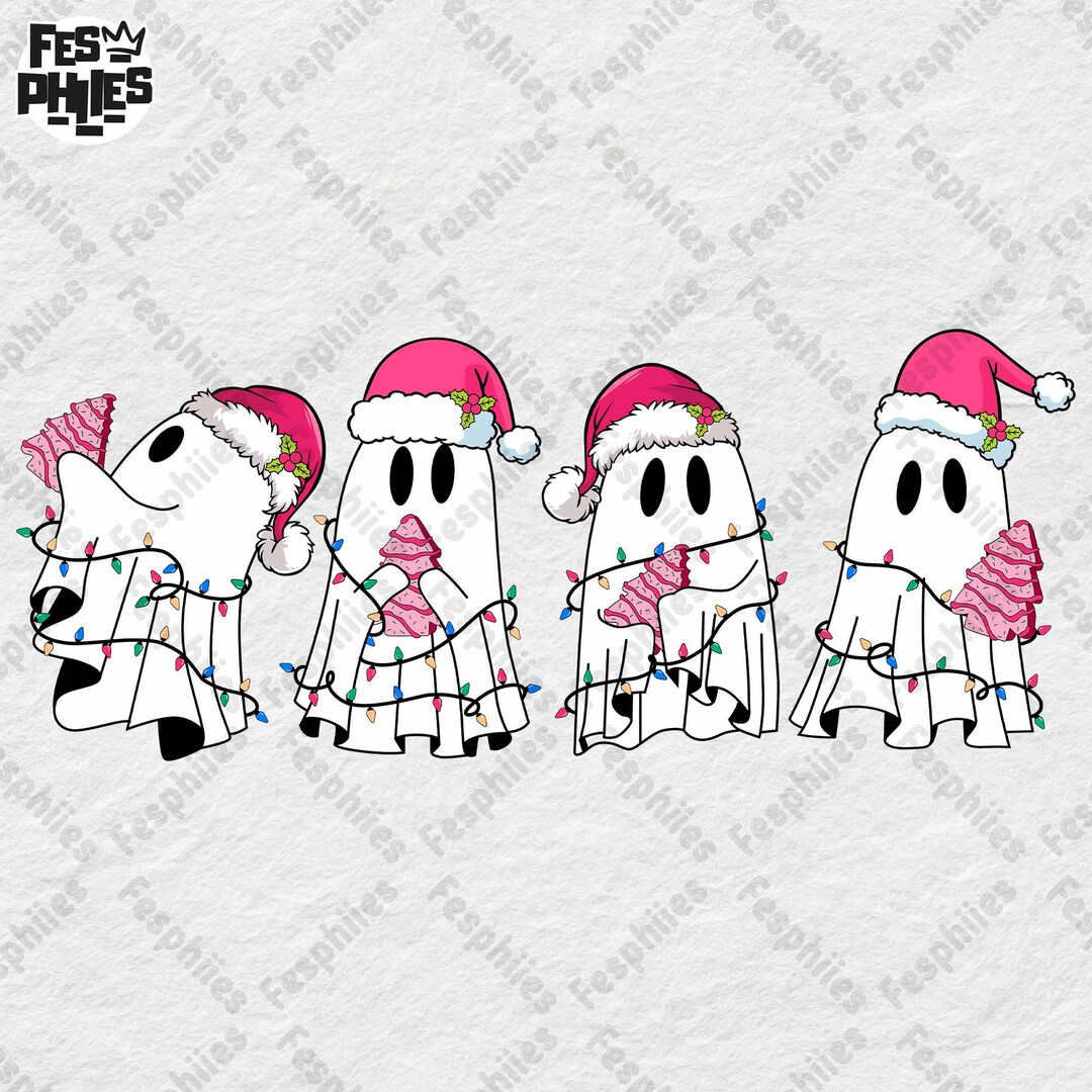 Cute Christmas Ghost Tree Cake Png, Merry Christmas Png, Pink Christmas ...