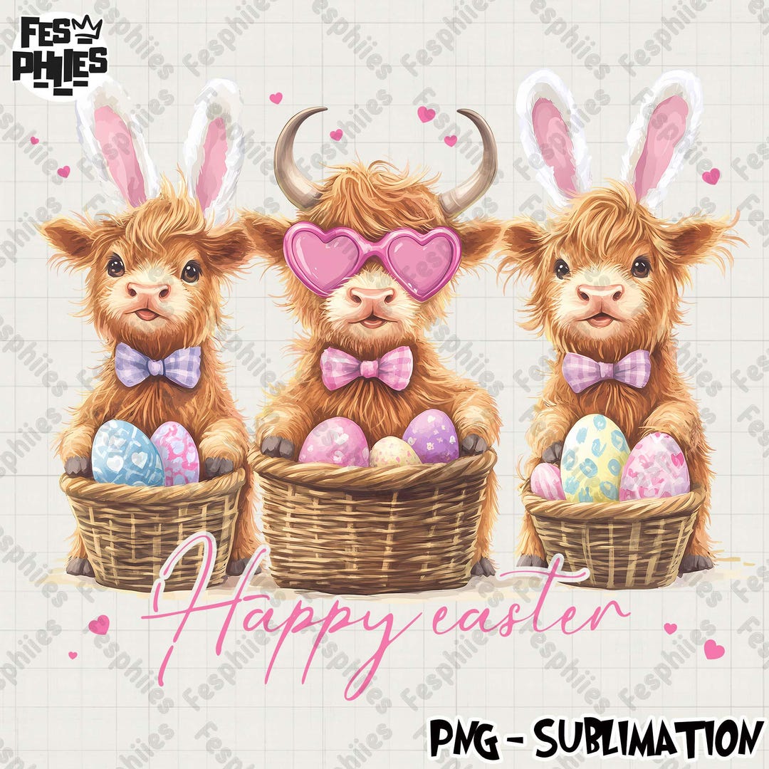 Highland Cow Easter Day PNG, Cute Cow Easter Png, Retro Easter Png ...