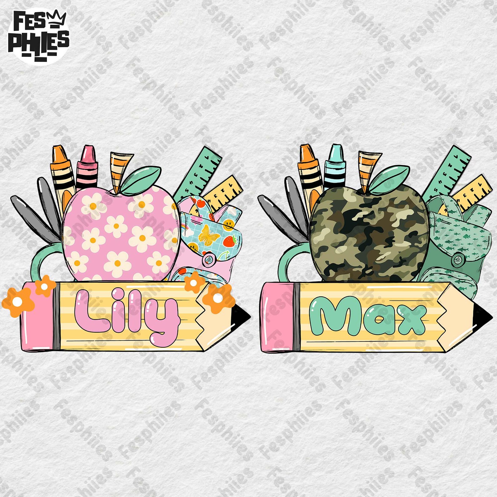 Groovy Pencil Png, CUSTOM Name Frame Kids Png, Cartoon Back to School ...