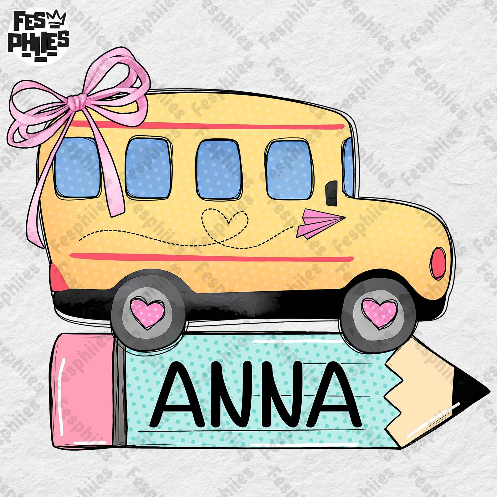 Custom School Bus With Name and Bow Png, Back to School Png, Coquette ...