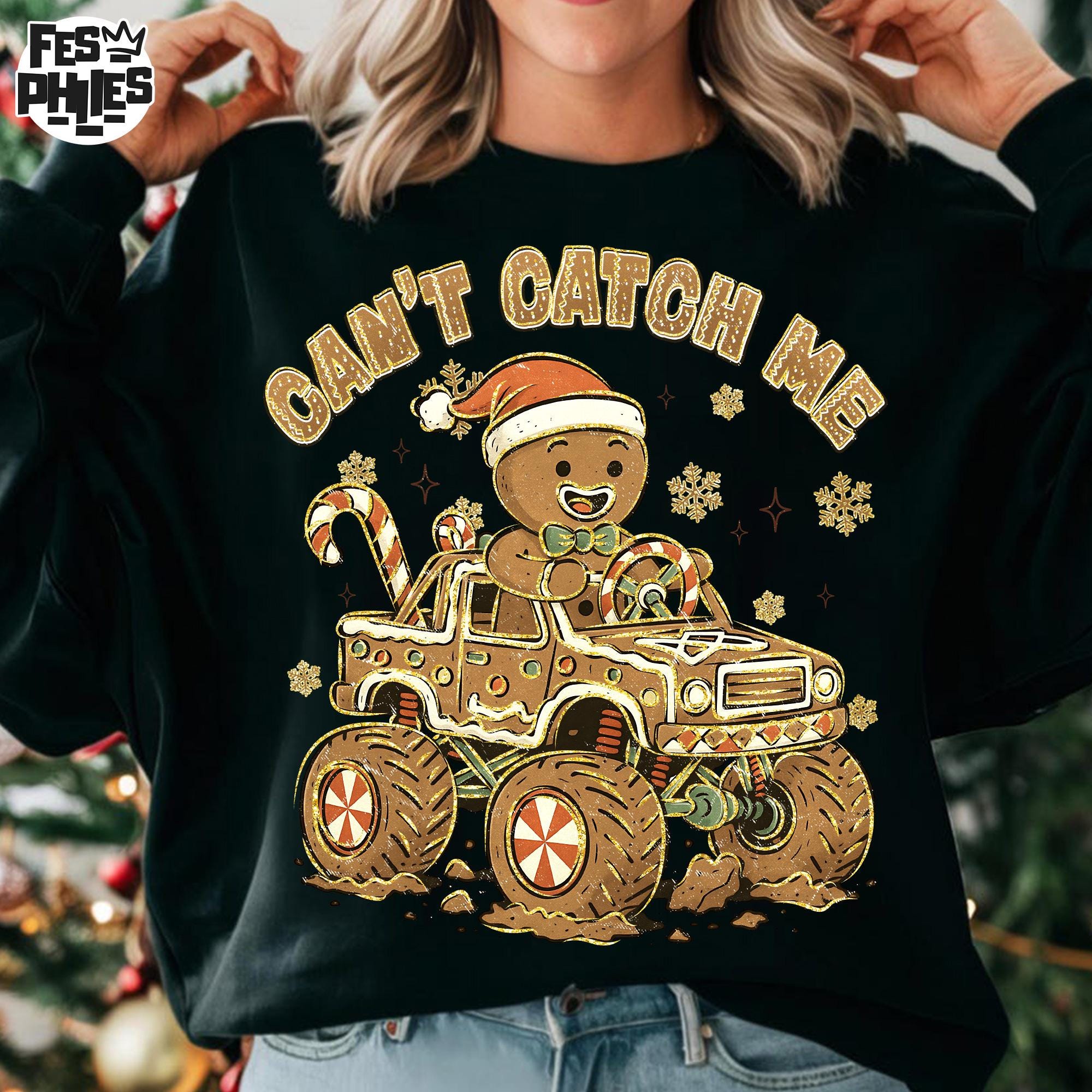 Can't Catch Me Gingerbread Man PNG, Monster Truck Funny Retro Christmas ...