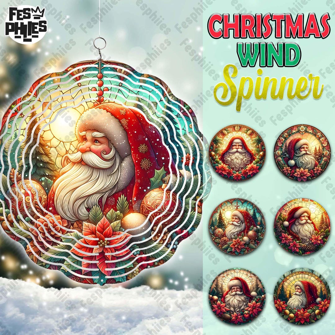 Bundle Christmas Santa Wind Spinner Png, Outdoor Hanging Spinners Png ...