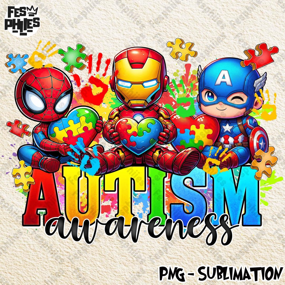 Autism Squad Superhero Cartoon Png, I Wear Blue for Autism Awareness ...