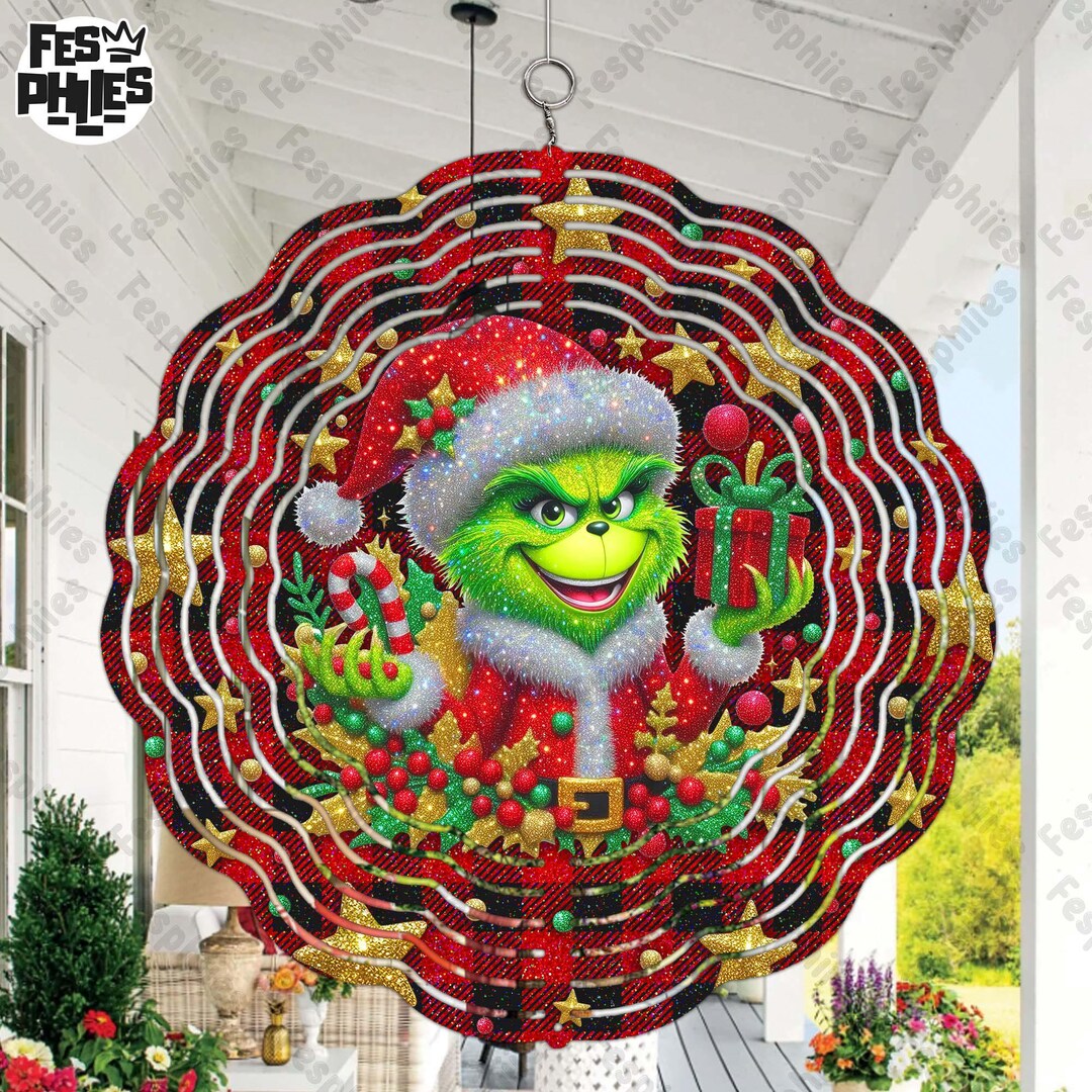 Glitter Christmas Wind Spinner Png, Green Guy Hanging Spinners Png ...