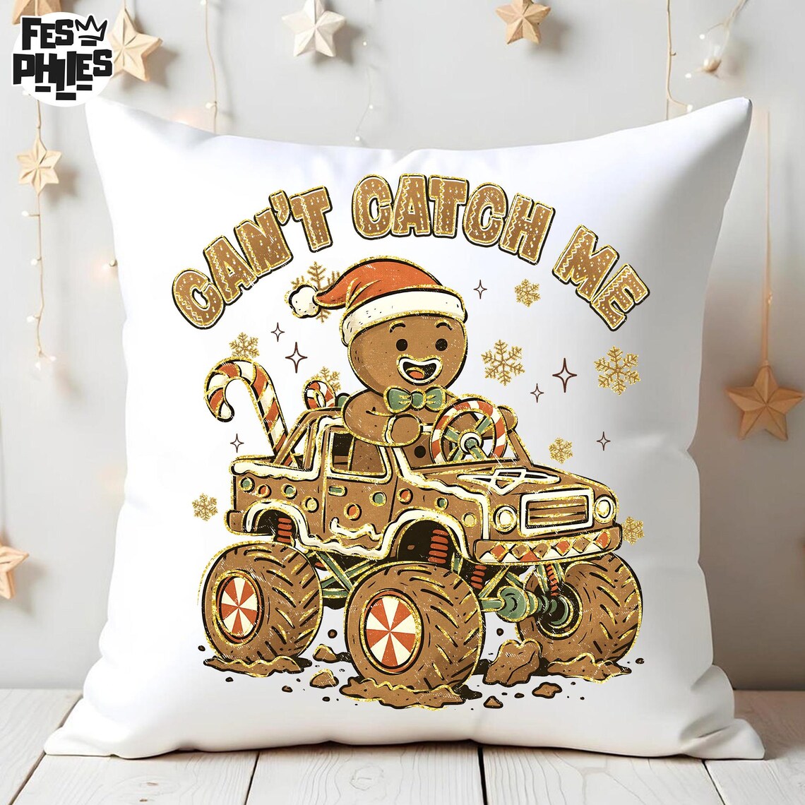 Can't Catch Me Gingerbread Man PNG, Monster Truck Funny Retro Christmas ...