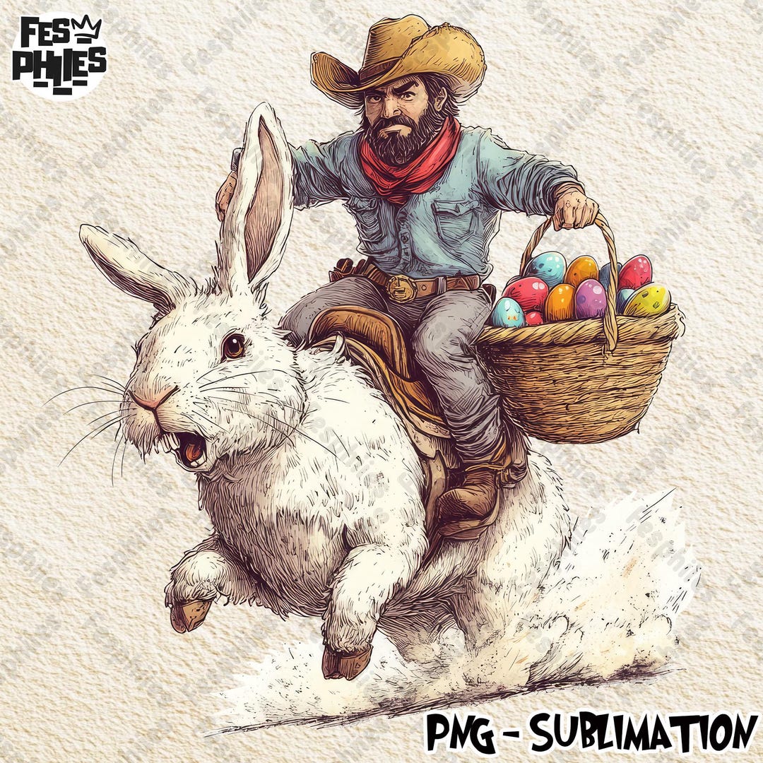 Retro Cowboy Riding Easter Bunny Png, Western Easter Sublimation Png ...