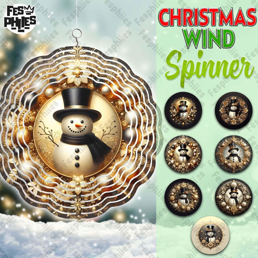 6 Gold Snowman Wind Spinner Png Bundle, Christmas Outdoor Hanging ...