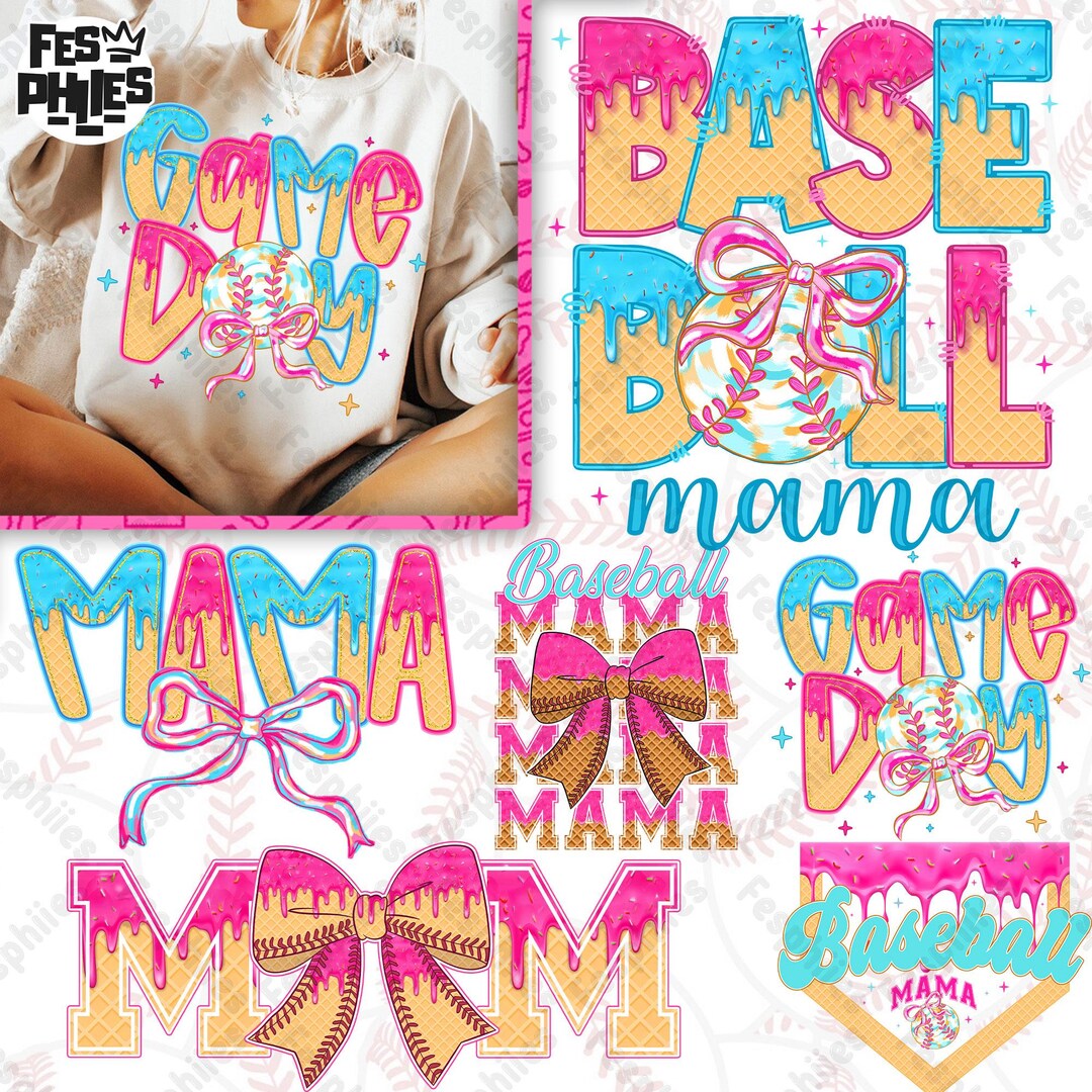 6 Baseball Mama Drip Png Bundle, Coquette Drip Png, Brushstroke ...