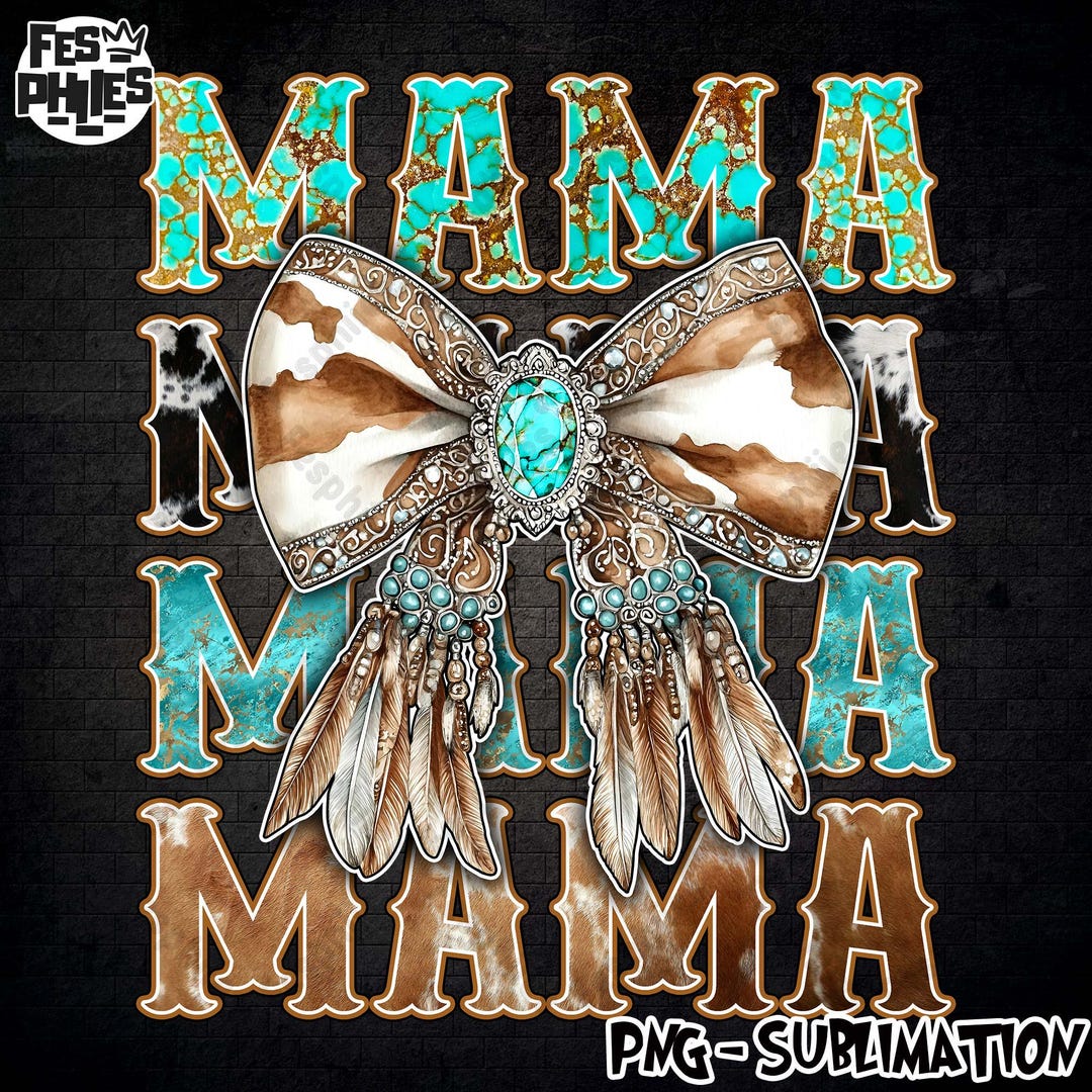 Retro Western Mama Png, Howdy Mom Bow Png, Brown and Turquoise Cowhide ...