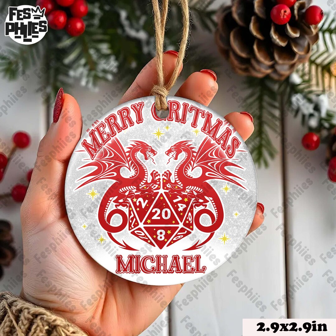Custom Merry Critmas Ornament Png, Dnd Fans Ornament Png, Retro D20 ...
