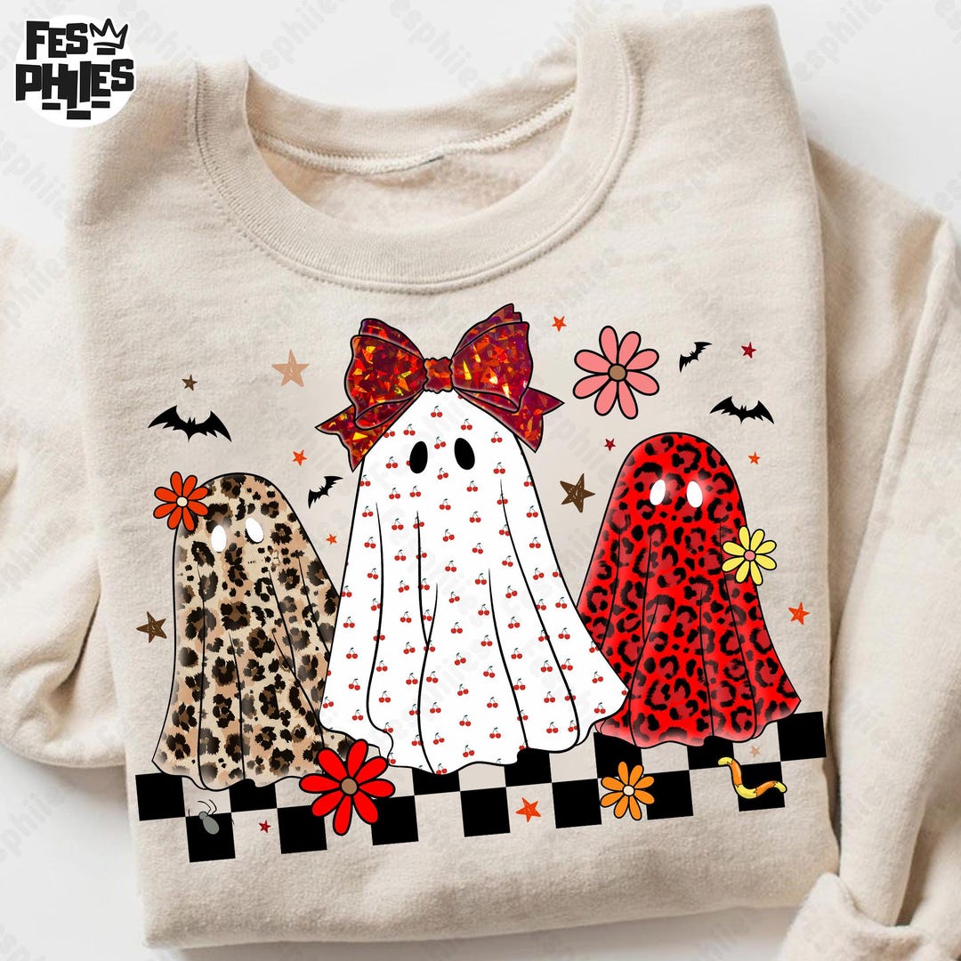 Halloween Ghost Neon Png, Cute Boo Ghost Coquette Png, Leopard Checker ...