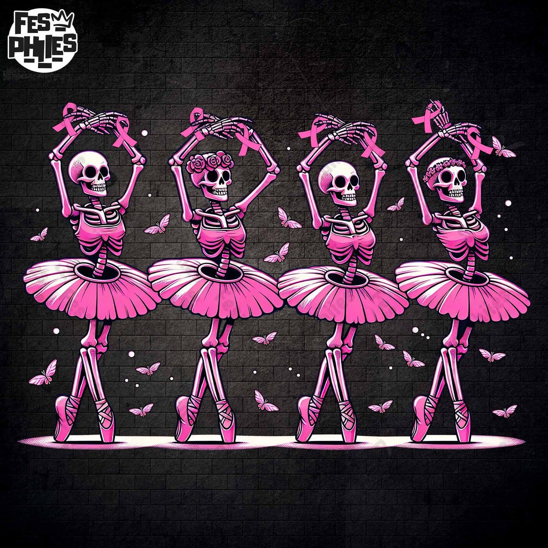 Skeletons Pink Ribbon Png, Ballet Dancing Breast Cancer Gift Png ...