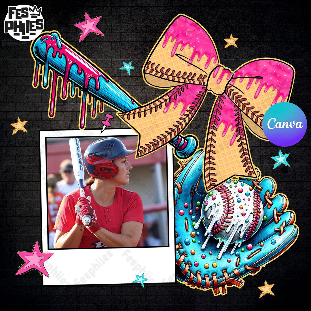 CUSTOM Canva Template Baseball Photo Insert Png, Dripping Baseball ...