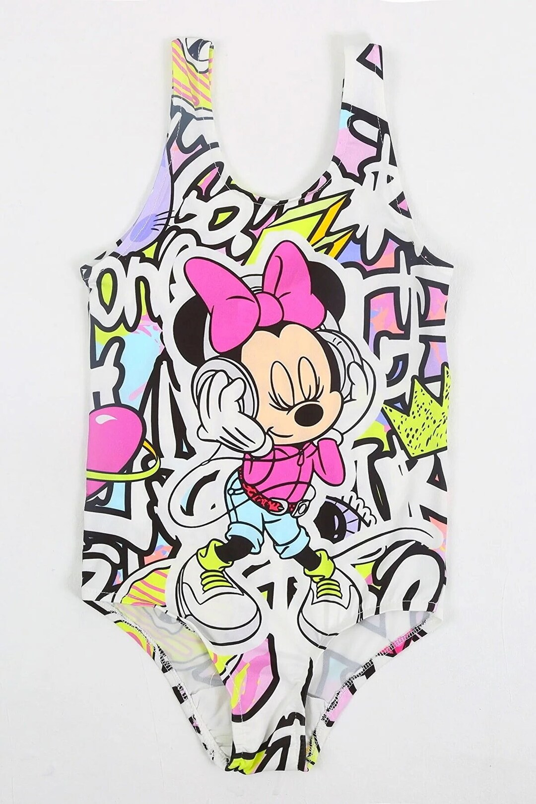 Girls Swimwear Minnie Mouse Graffiti Quick Dry Beach & Pool Swimsuit ...