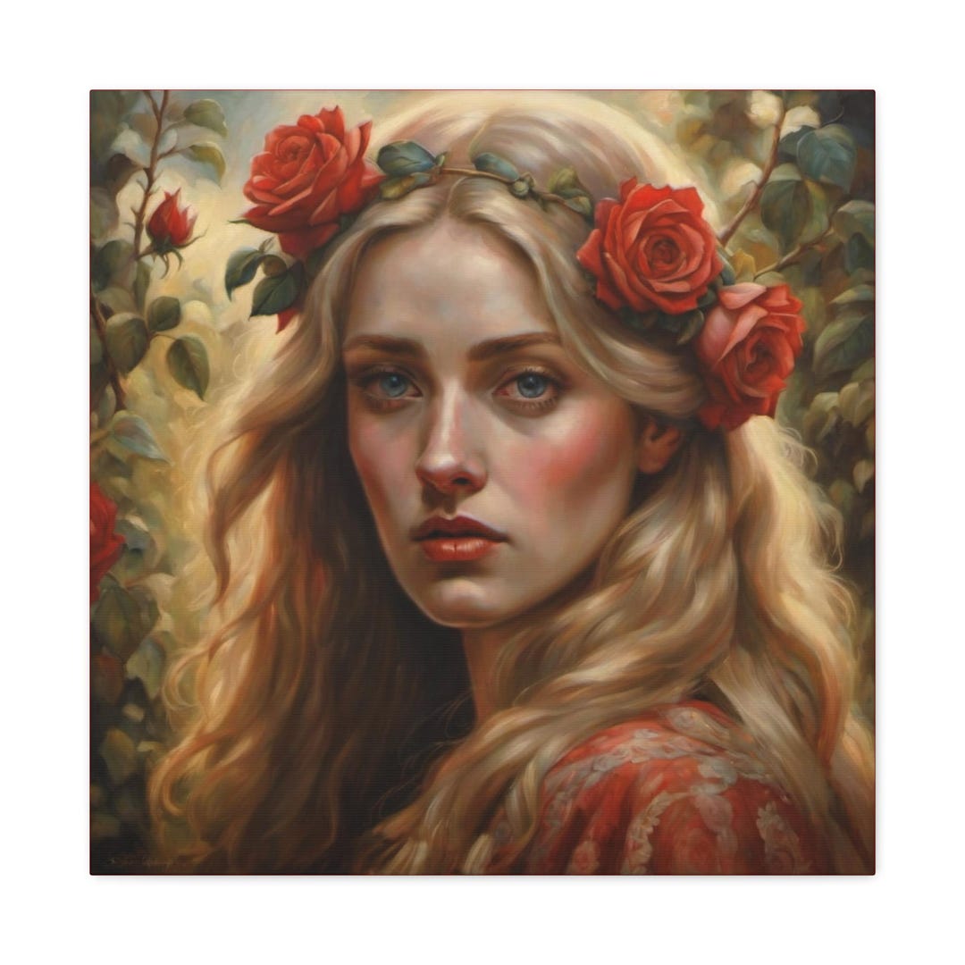 A Beautiful Glamorous English Rose Model, (as Blonde) With Red Roses in ...