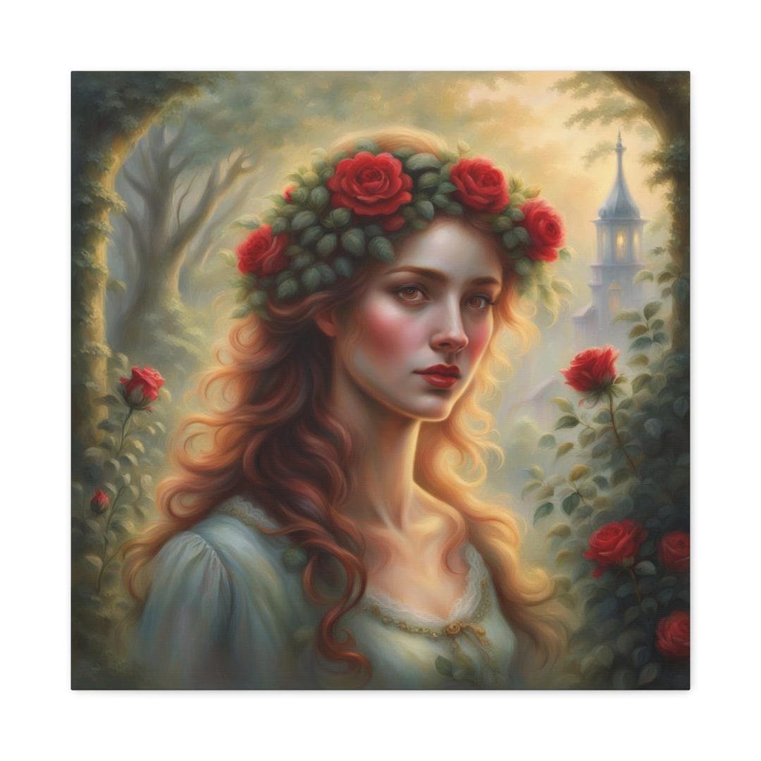 A Young Beautiful Lady Wearing Red Roses in Her Hair. Canvas Print ...