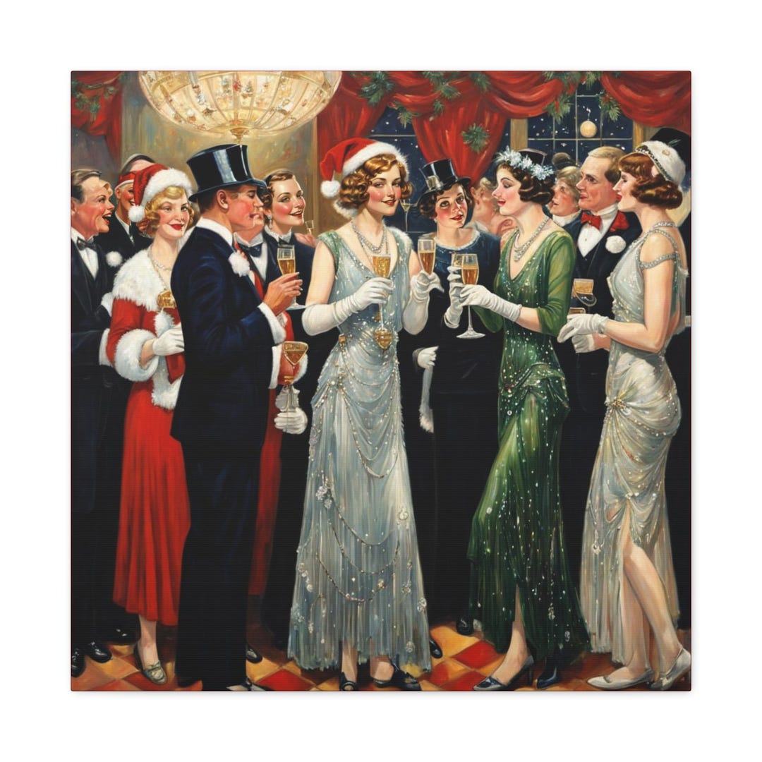 Women in the Era of the Roaring 1920s at a Christmas Party. Canvas ...