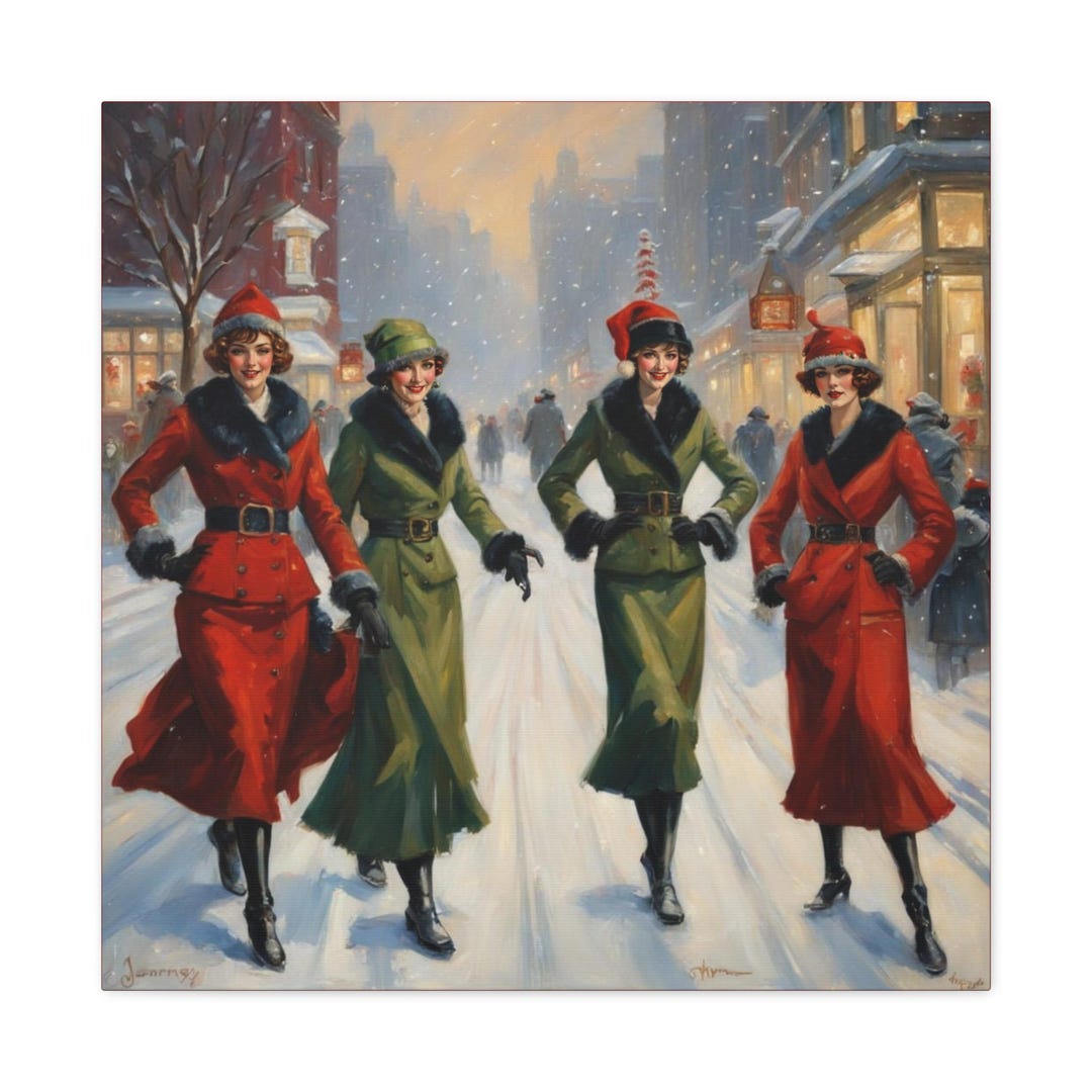 Women in the Era of the Roaring 1920s Celebrating Christmas. Canvas ...