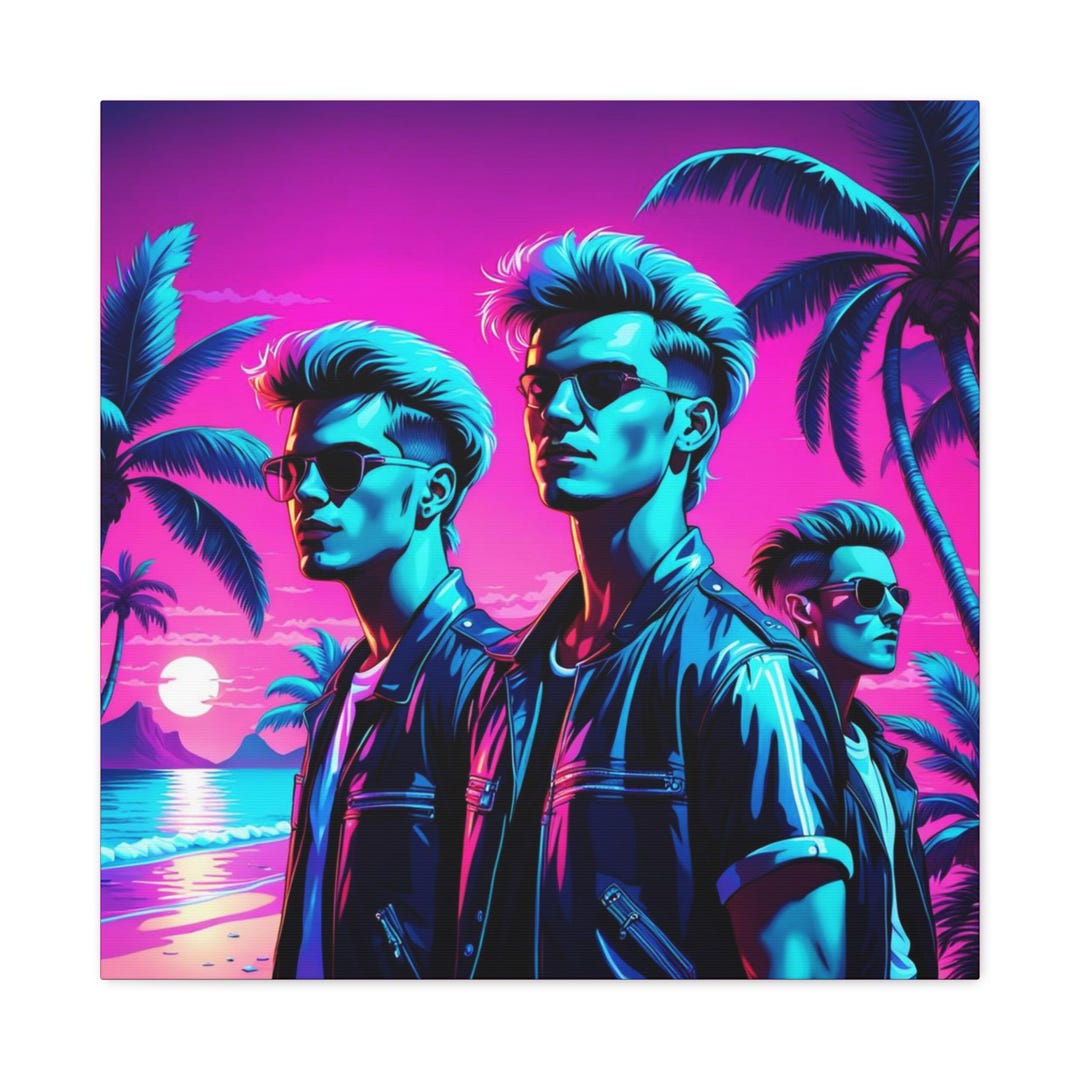 An Aspiring Boy Band, on a Photo Shoot at the Beach. Synthwave Art ...