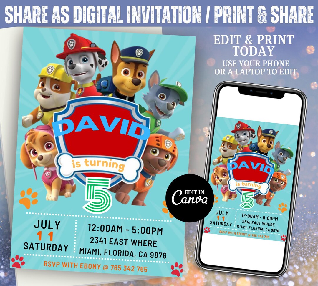 Pawsome Paw Patrol Birthday Invitation Puppy Power Paw Patrol Birthday ...