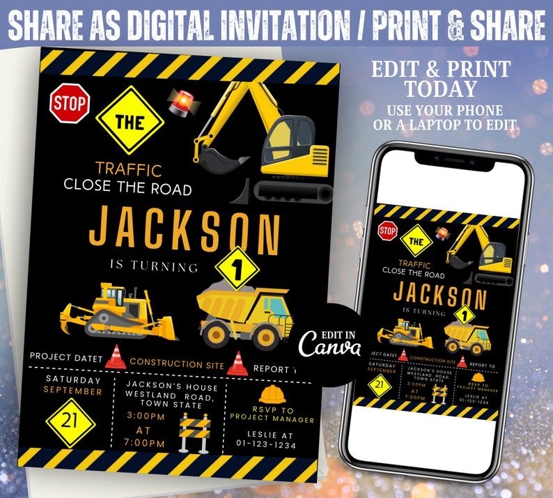 Building Birthday Fun Construction Party Invitation Work Zone ...