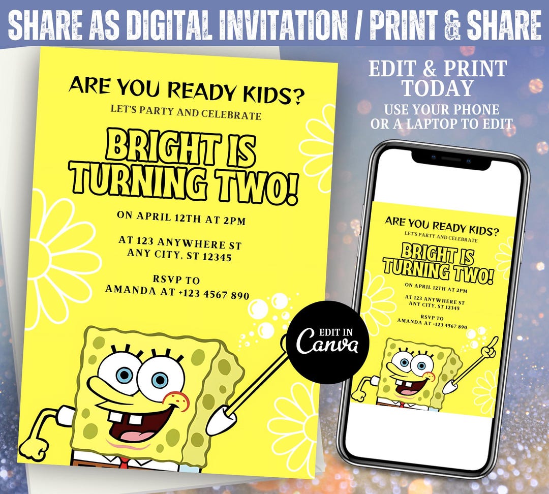 Make a Splash With Spongebob Birthday Invite Dive Into Fun Spongebob ...